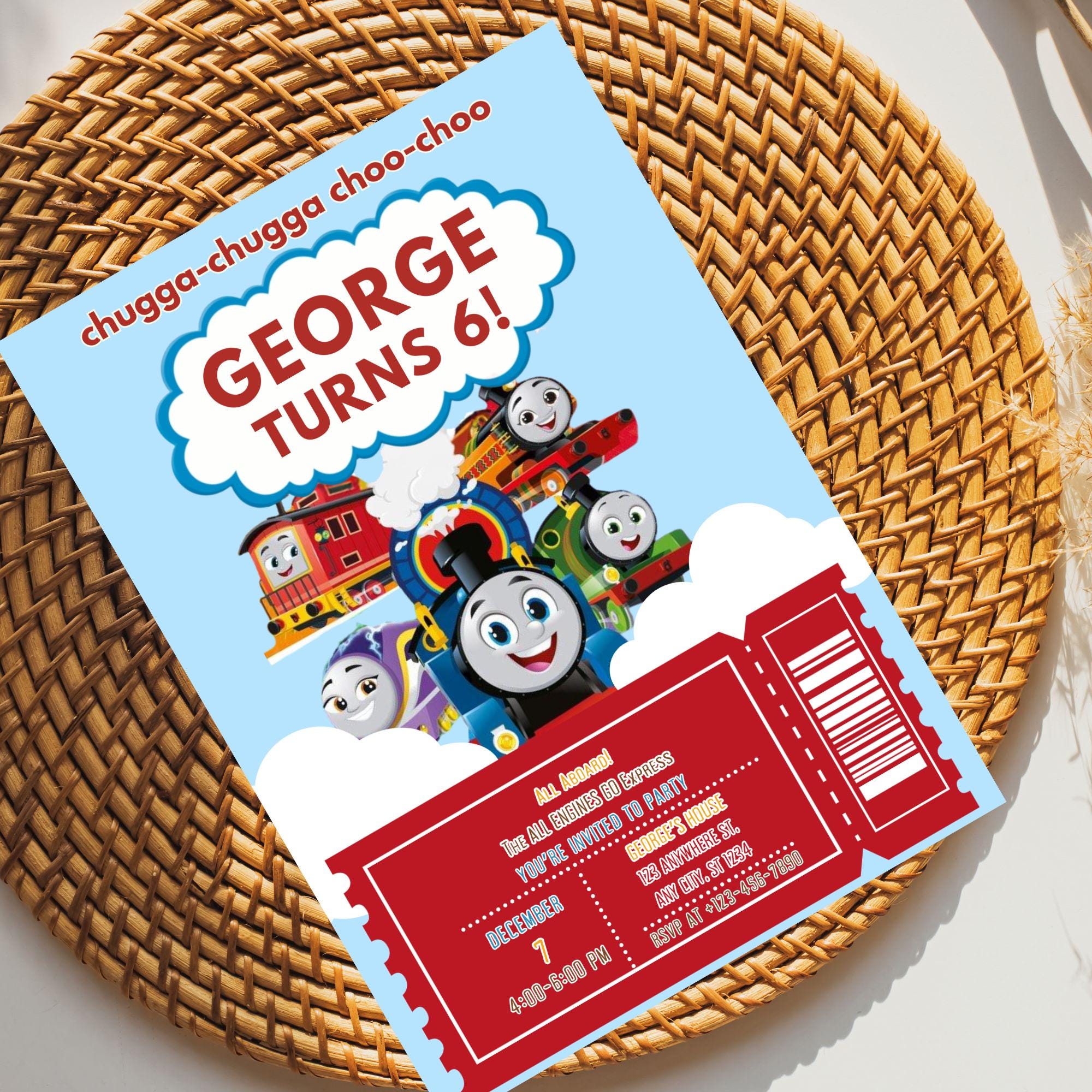 Editable Thomas the Tank Engine Birthday Invitation | Canva Digital ...