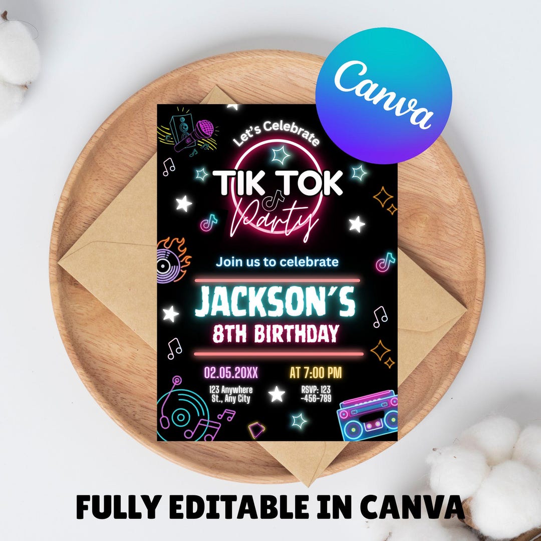 Tiktok Birthday Invitation, Tik Tok Invite, Printable Editable Party ...