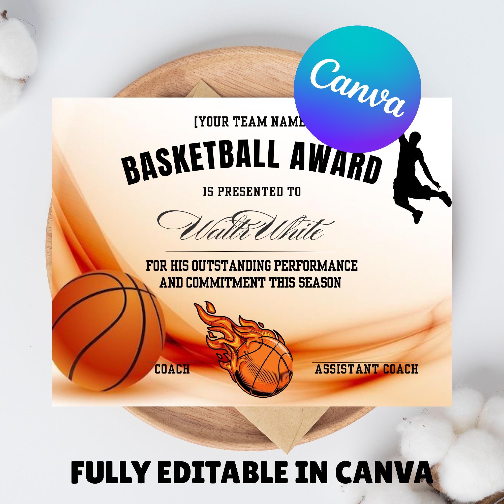 Editable Basketball Certificate Template - Printable Certificate ...