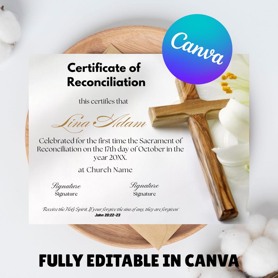 Editable Certificate of Reconciliation Template Editable Catholic ...