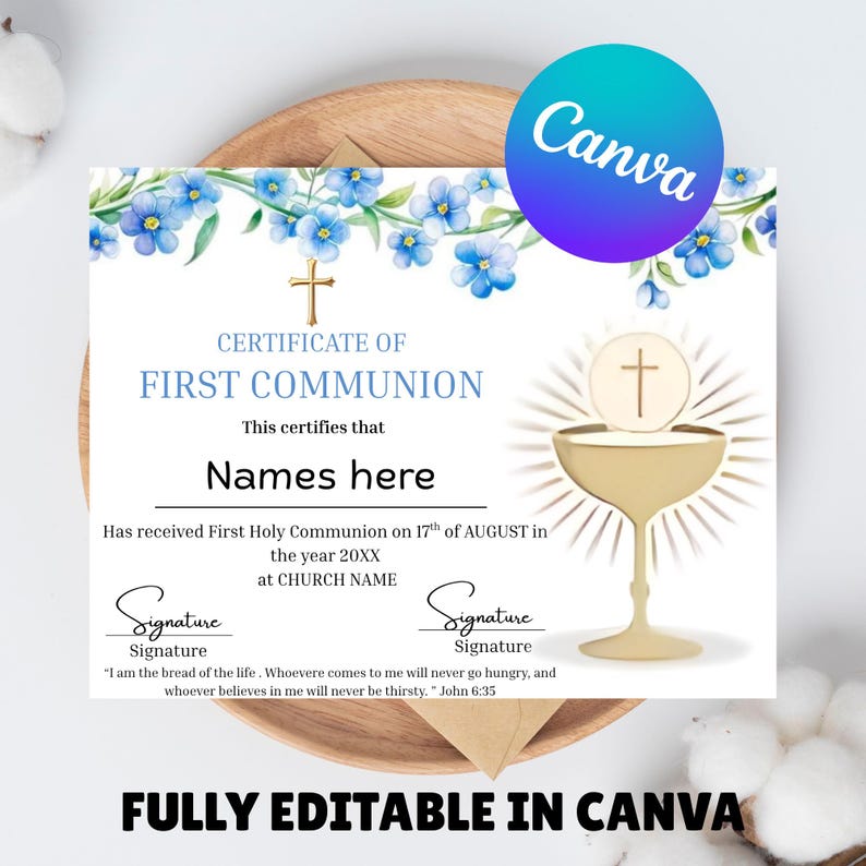 First Holy Communion Certificate Catholic Church Certificate First ...