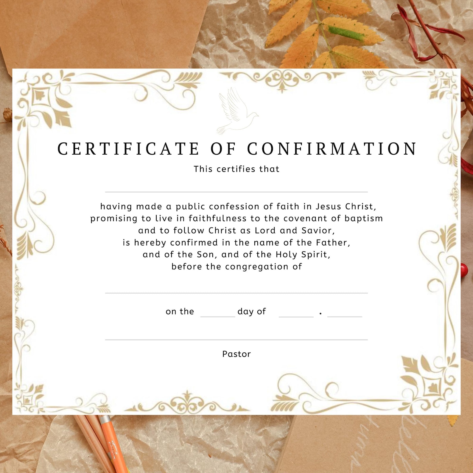 Certificate of Confirmation Template, Sacrament of Confirmation Digital ...