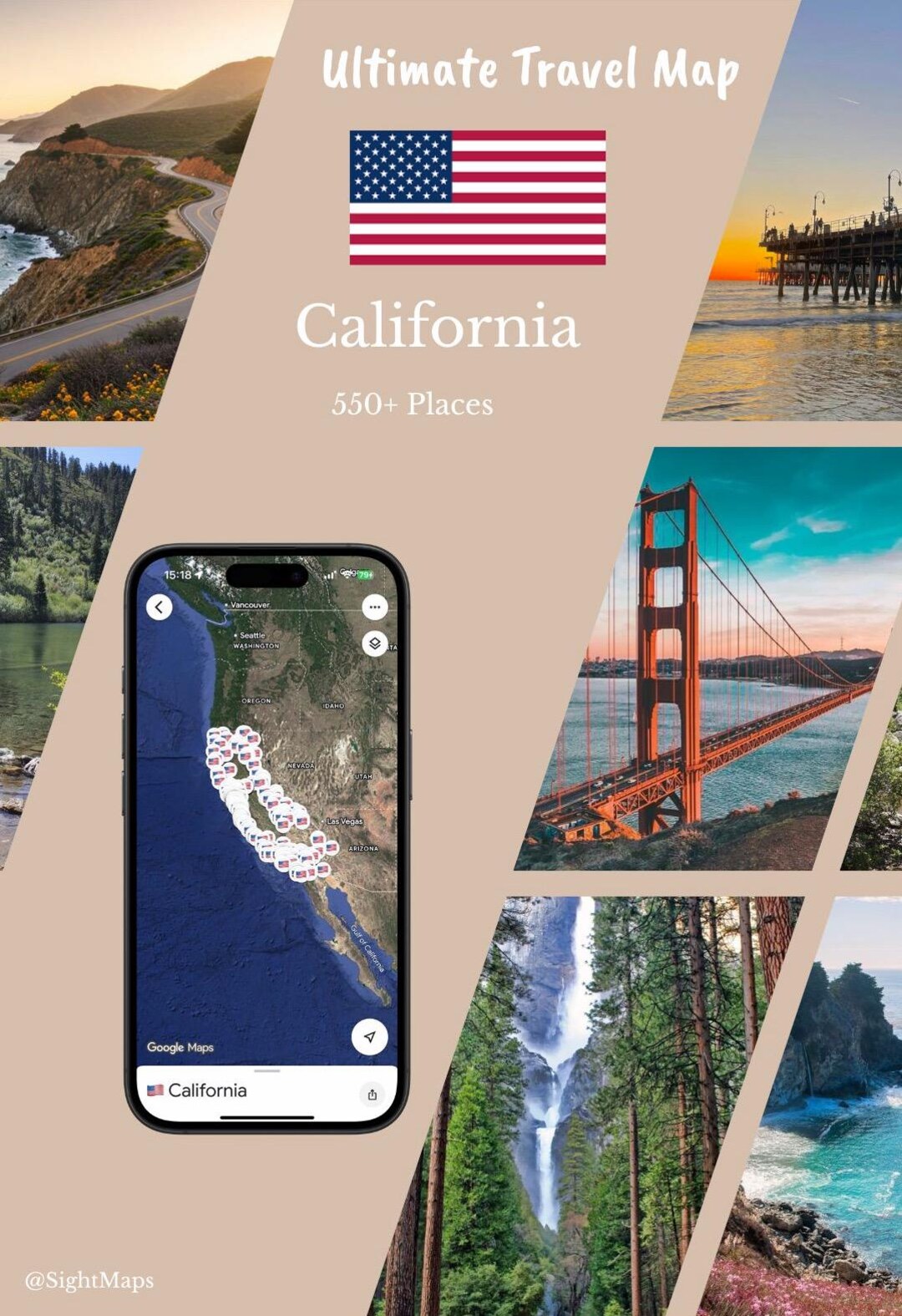 California Travel Map - Etsy