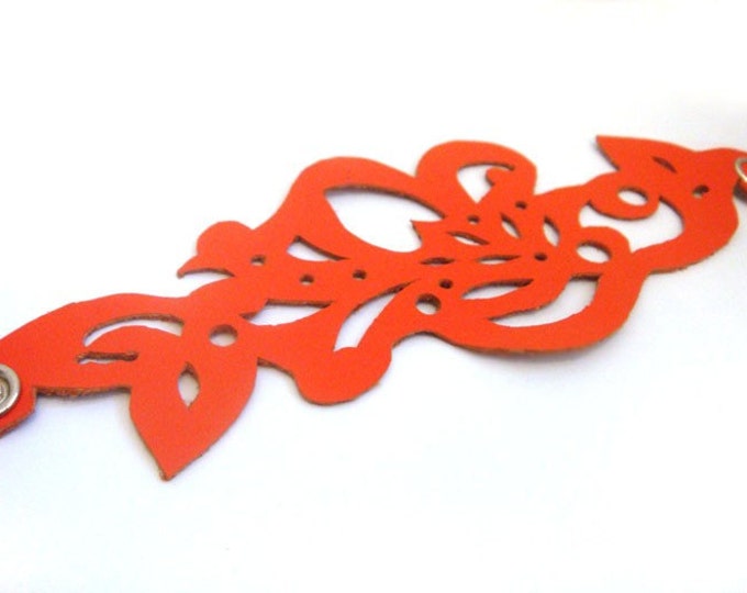 Bright Orange Hand Cut Leather Cuff - Etsy