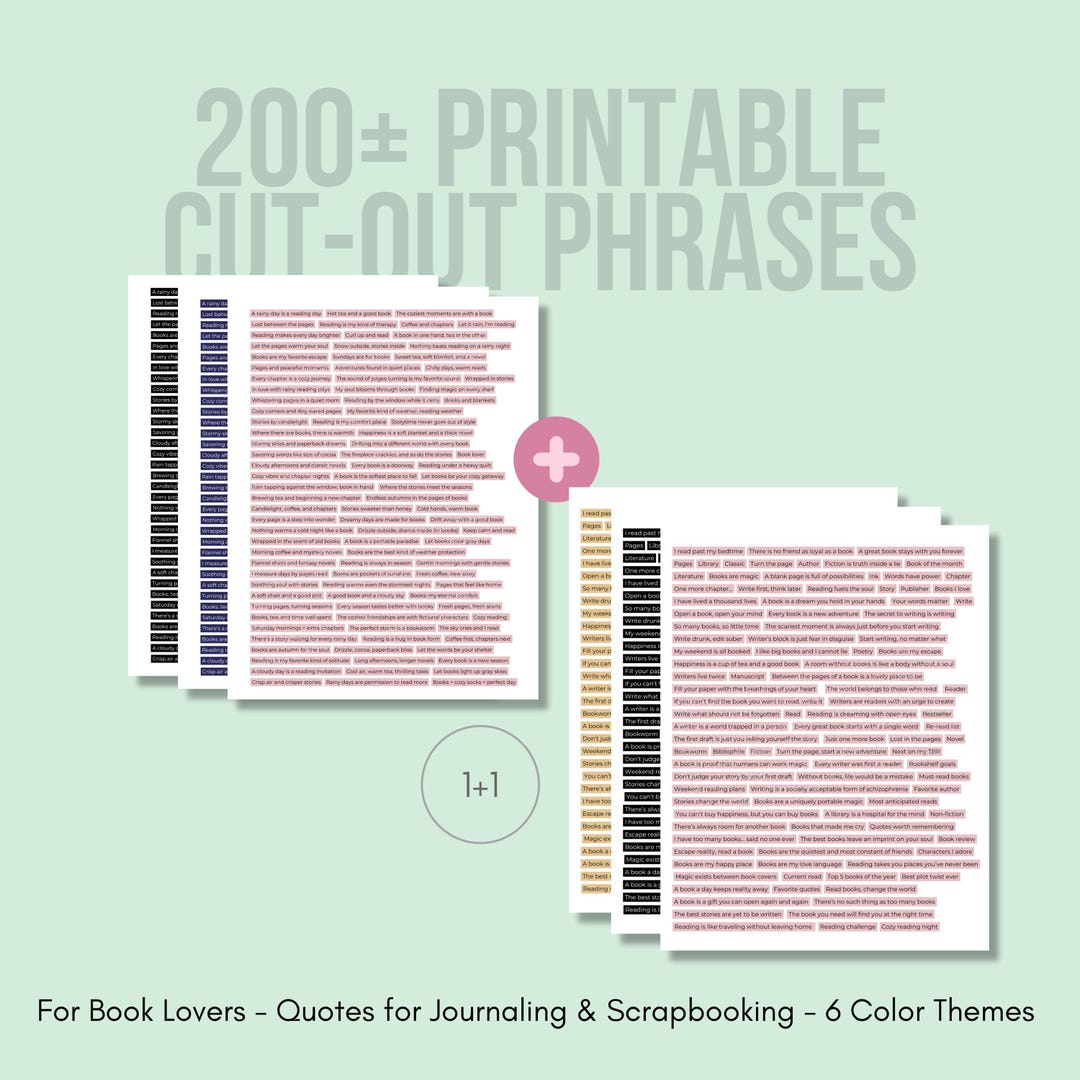 Printable Bookish Word Stickers – 200+ Cut-out Phrases for Scrapbooking ...