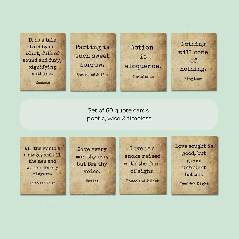 60 Shakespeare Quote Cards – Printable Vintage Cut-out Phrases for ...