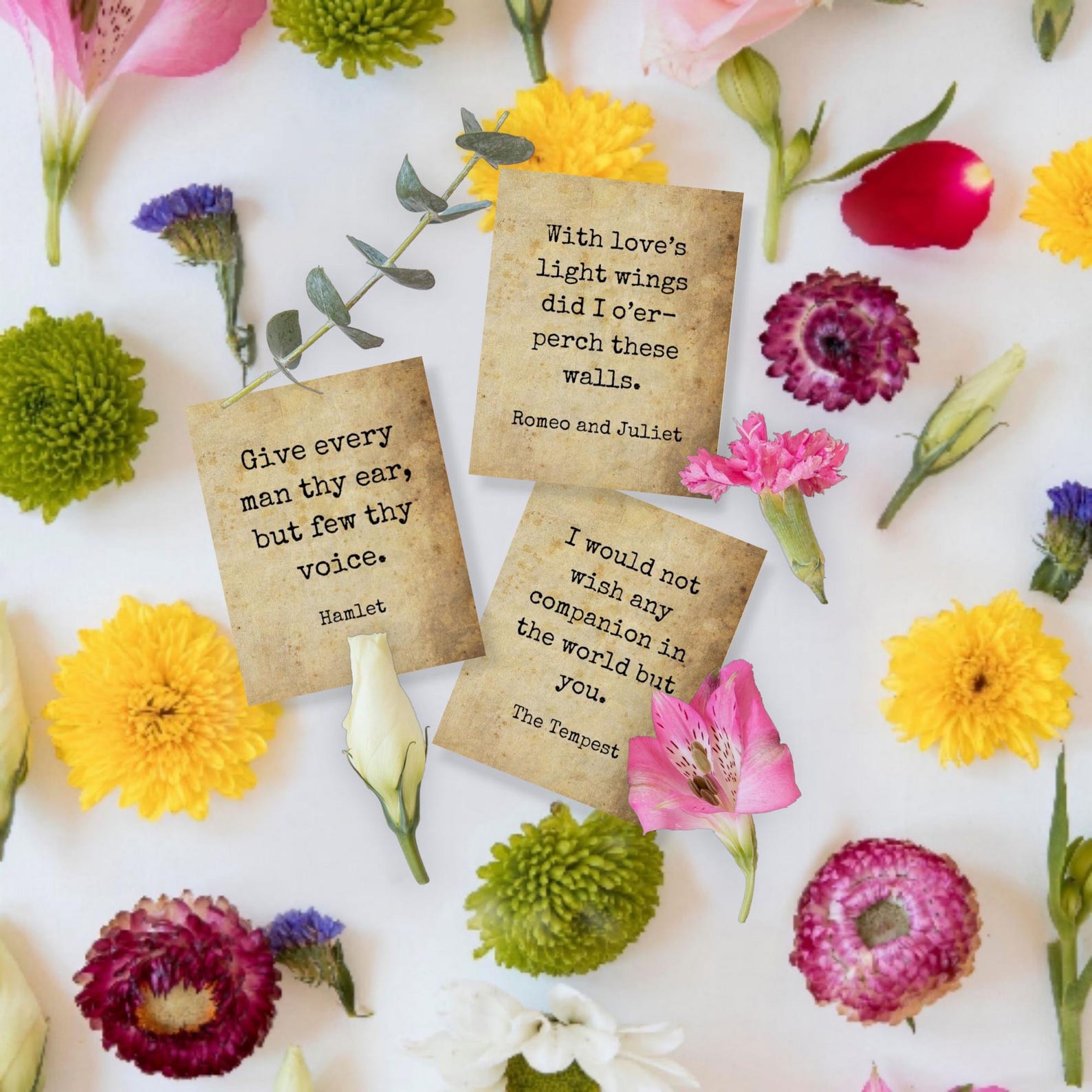 60 Shakespeare Quote Cards – Printable Vintage Cut-out Phrases for ...