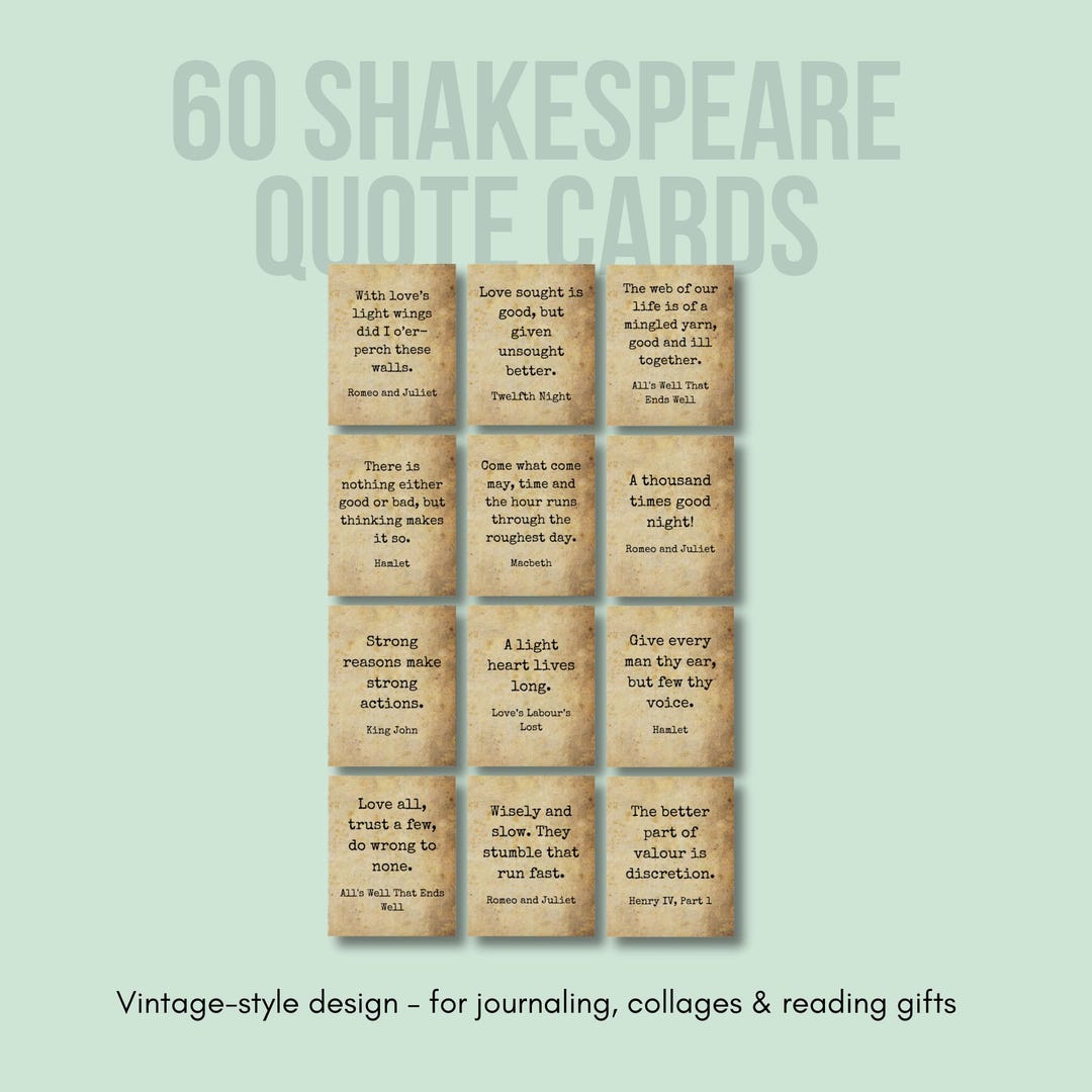 60 Shakespeare Quote Cards – Printable Vintage Cut-out Phrases for ...
