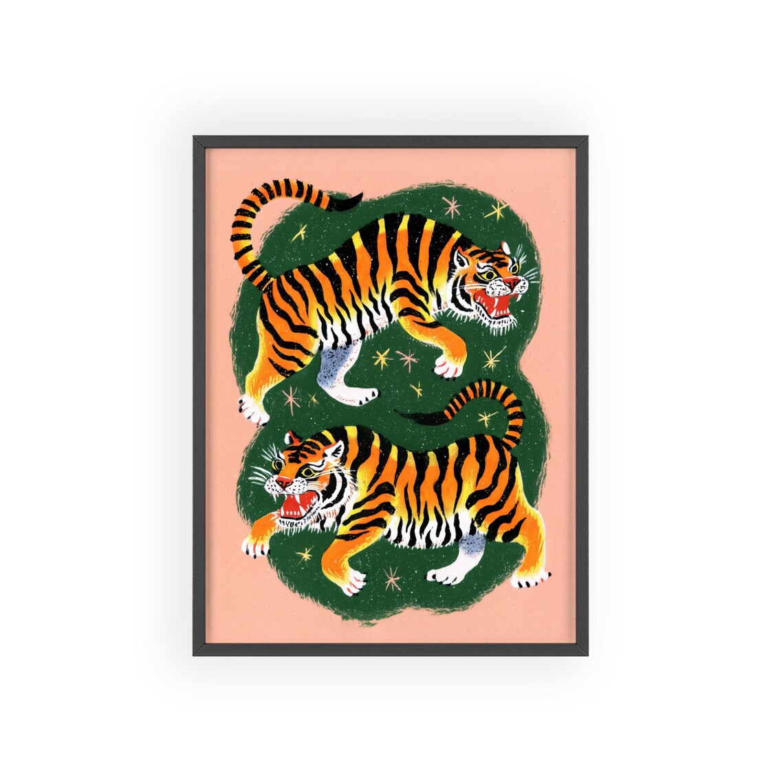 Japanese Tiger Wall Art, Retro Folk Art Print, Vintage Style Tigers ...