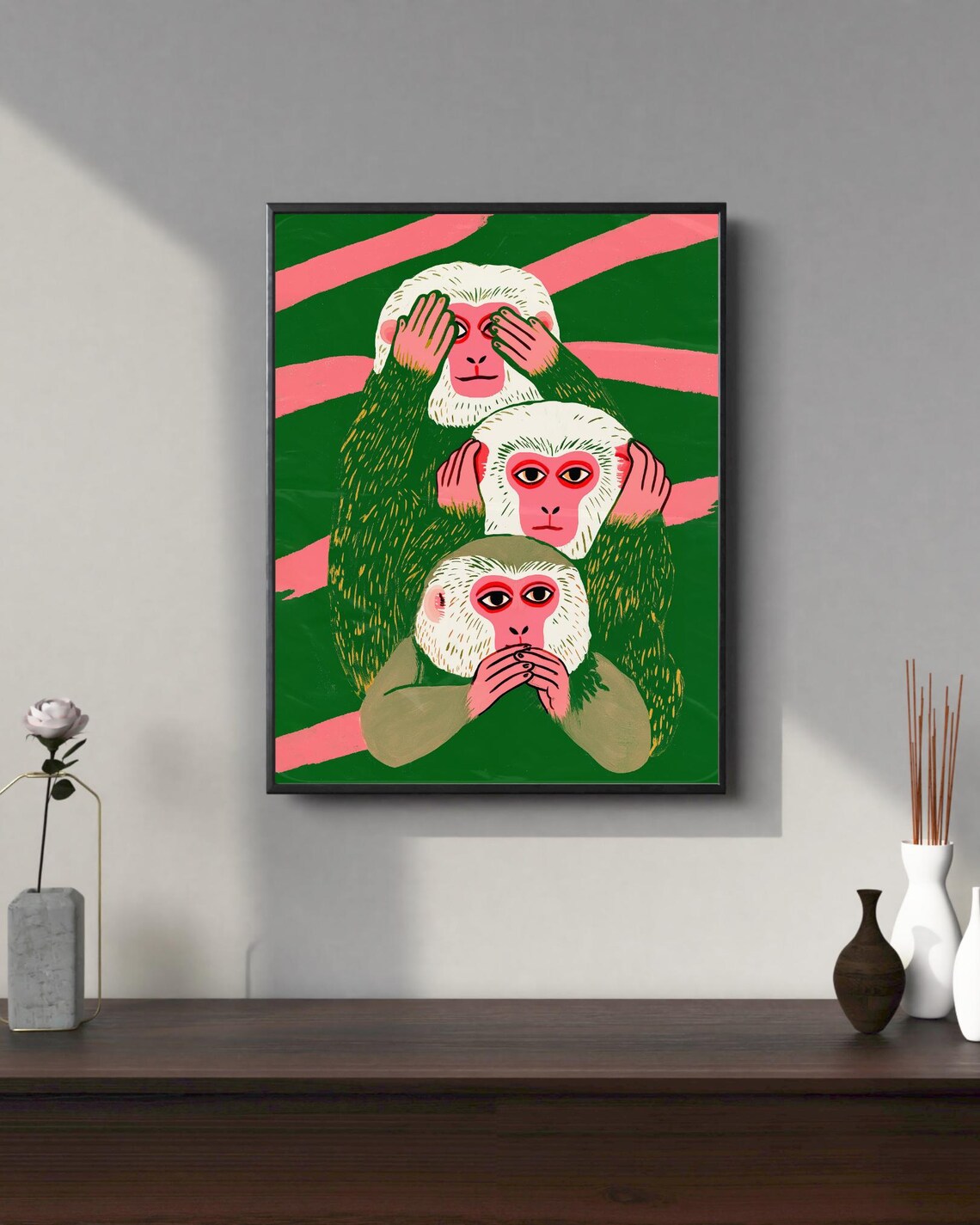 Three Wise Monkeys Art Print: Modern Japanese Folk Art (digital Download) - Etsy