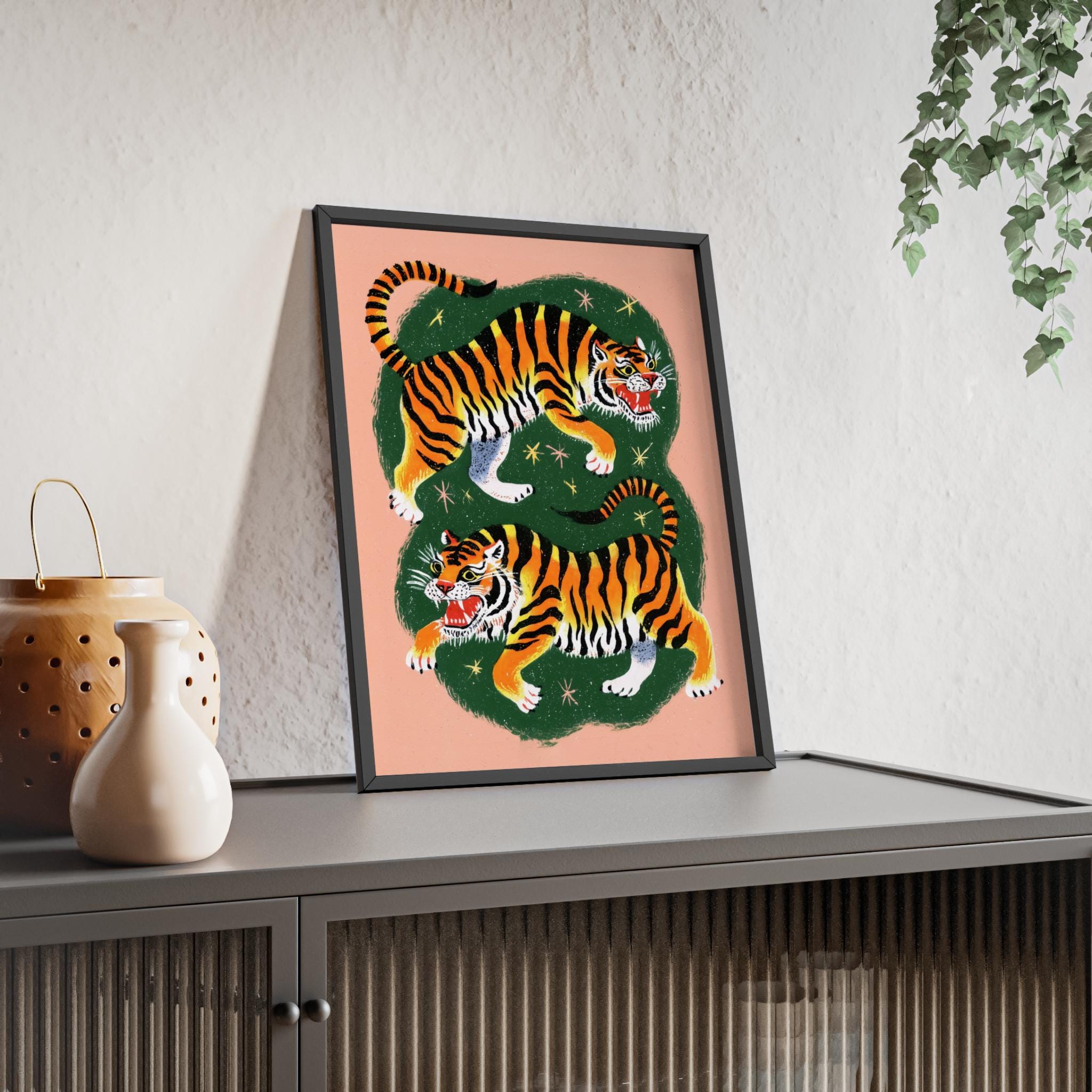 Japanese Tiger Wall Art, Retro Folk Art Print, Vintage Style Tigers ...