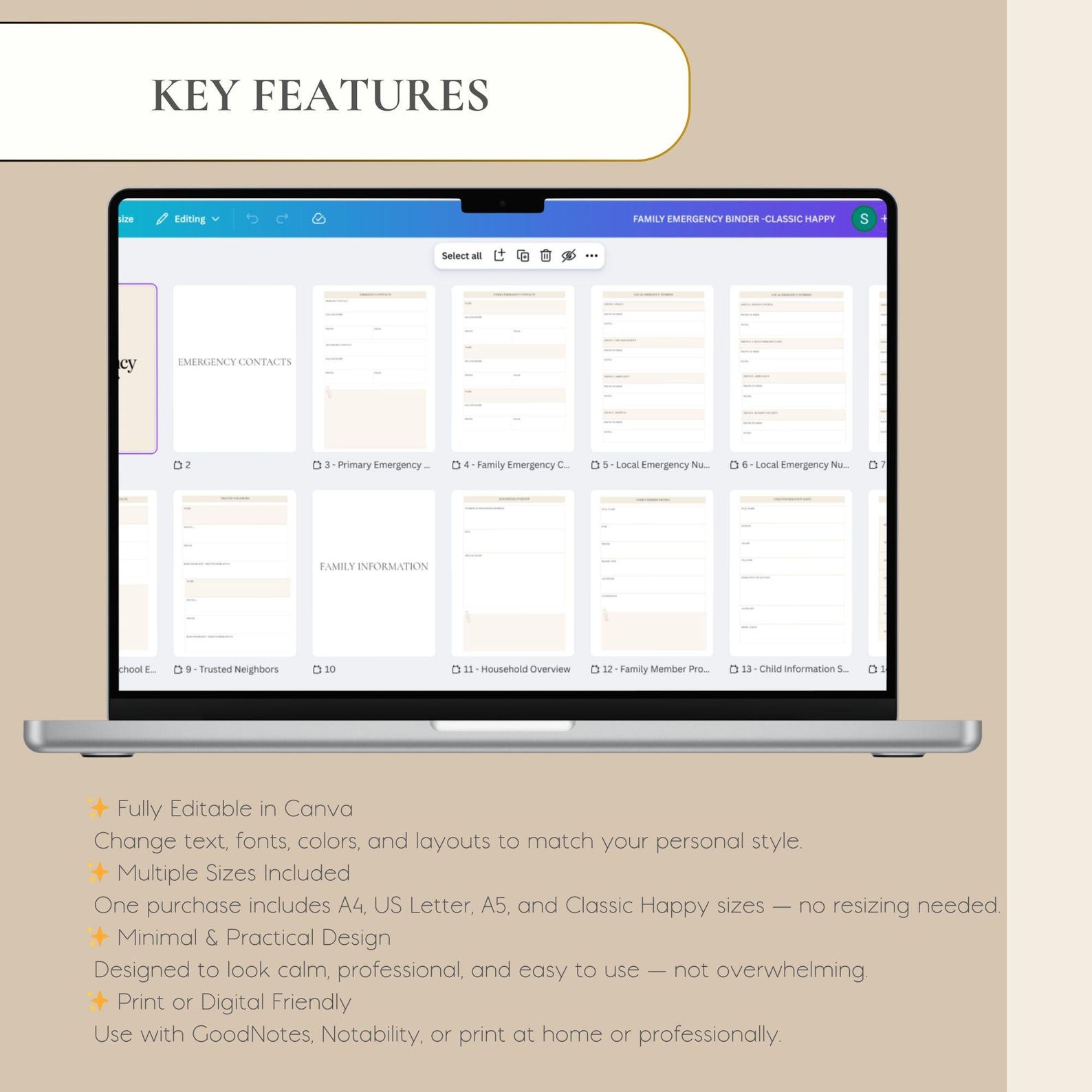 Family Emergency Binder Canva Template | Editable Emergency Planner ...