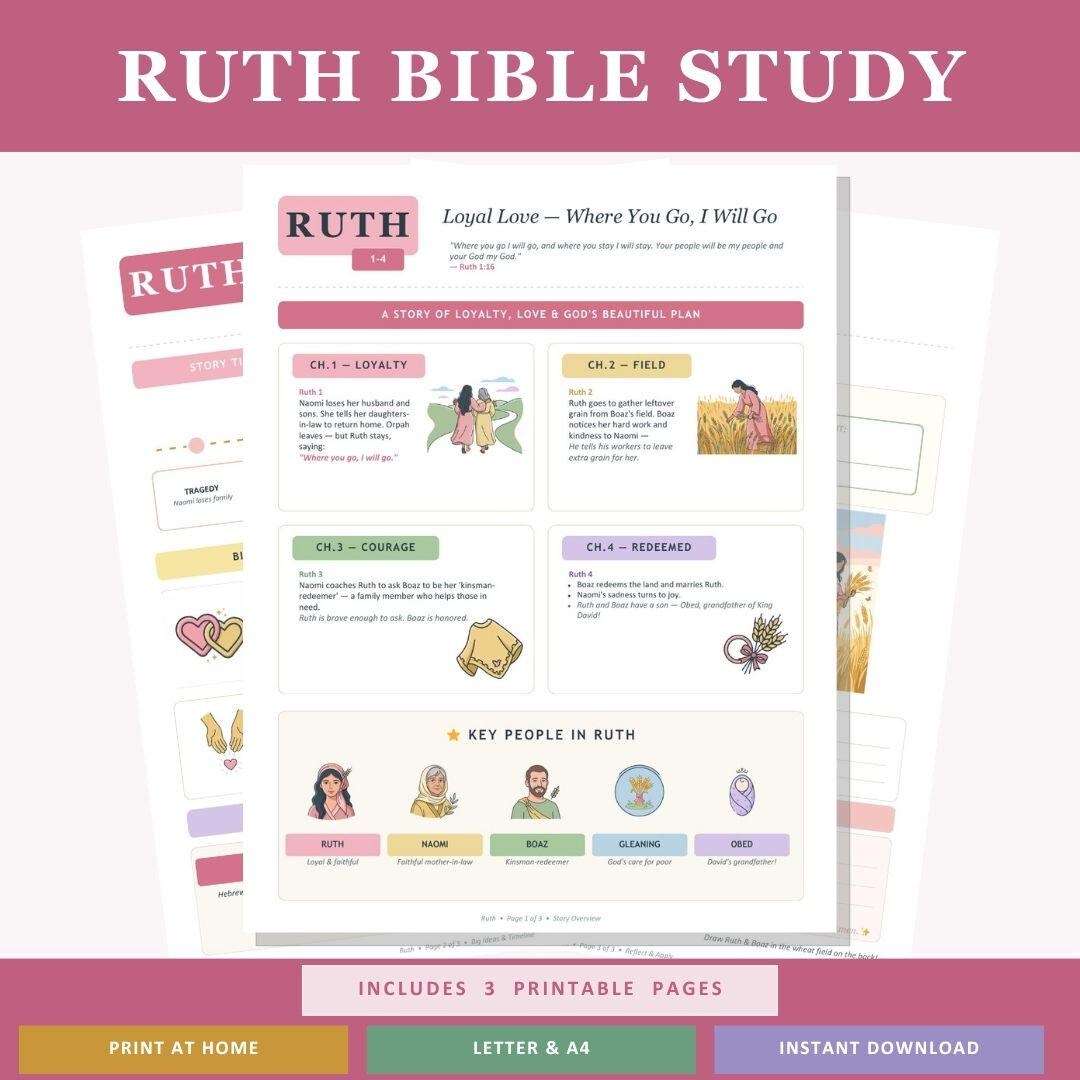 Ruth Bible Study Worksheet Printable | Boaz Naomi Loyalty Love ...