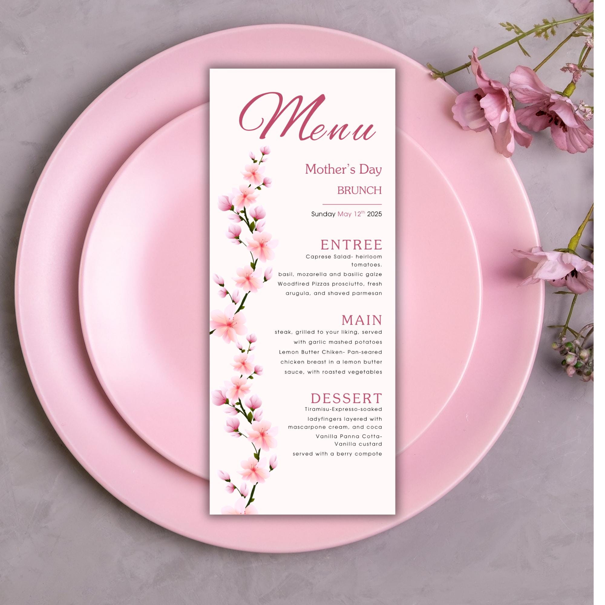 Mother's Day Menu Card Wildflower Printable Template, Modern Floral ...