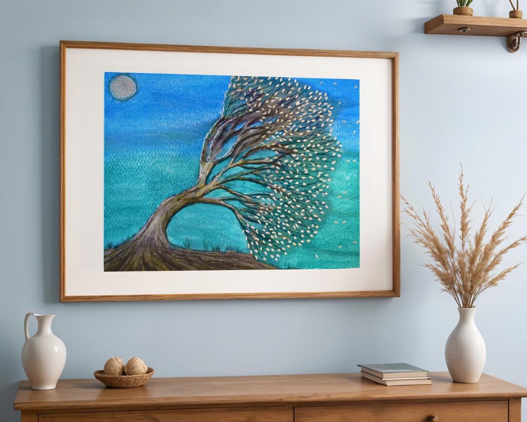 Bent Tree Painting - Colourful Abstract Watercolour Tree - Unique Tree ...