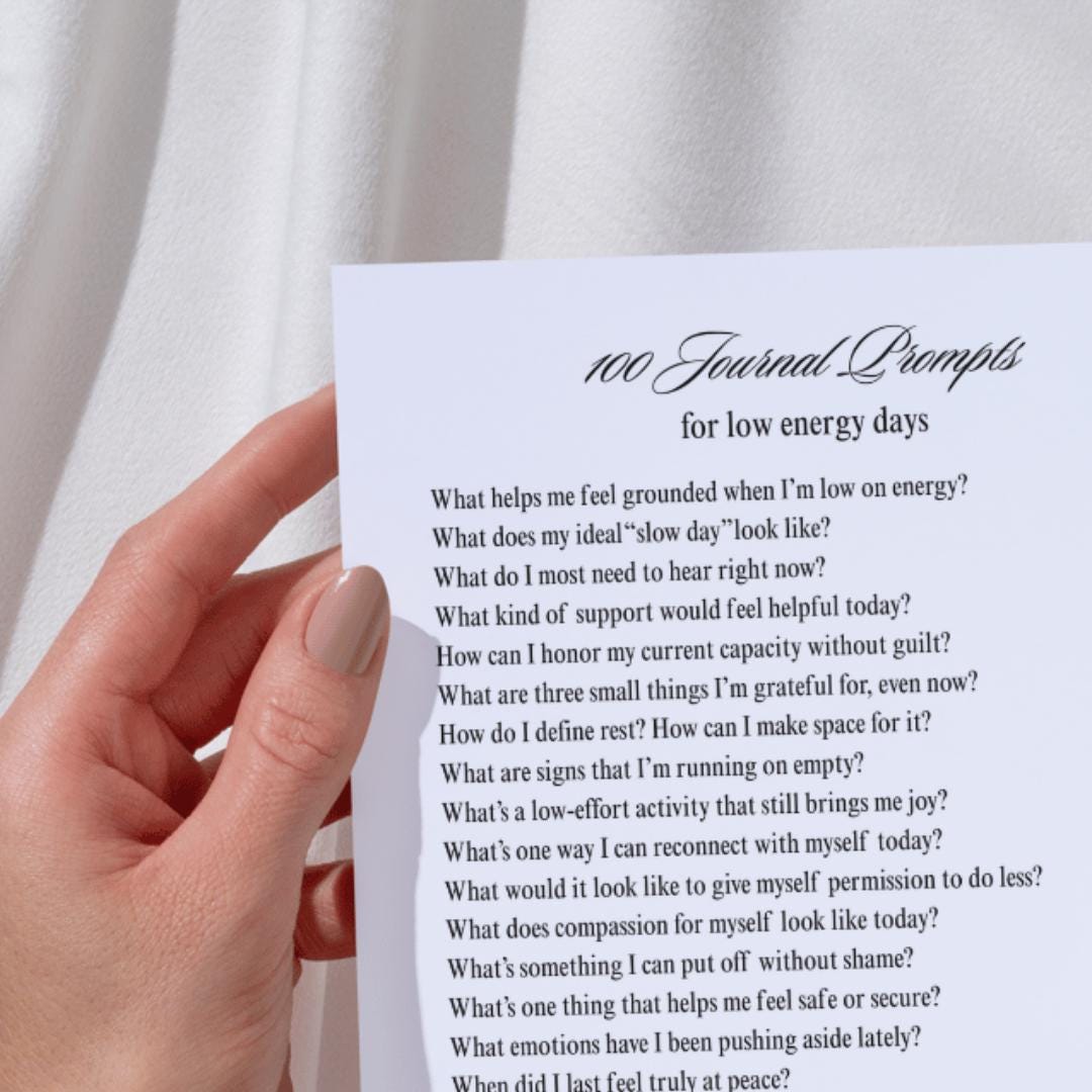 100 Gentle Journal Prompts for Low Energy Days: Reflective Writing for ...