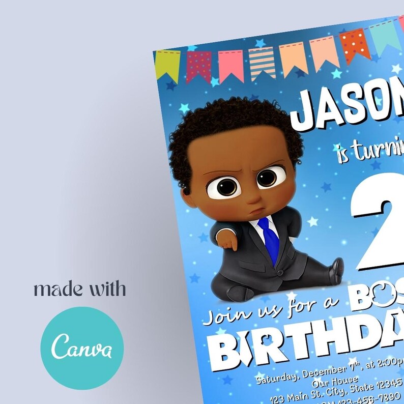 Editable Little Boss Birthday Invitation – Baby in Suit Party Invite ...