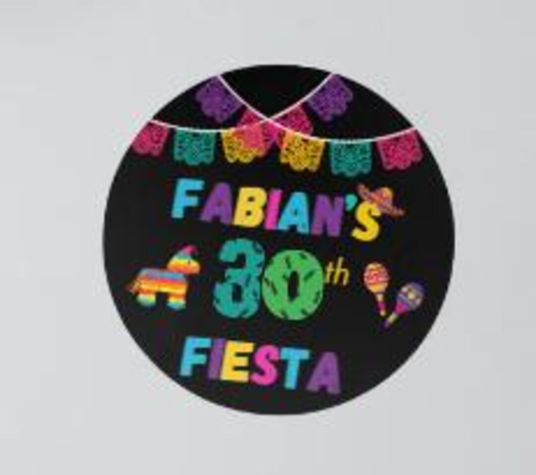 Editable Fiesta Round Sticker, Pinata, Maracas, Papel Picado ...