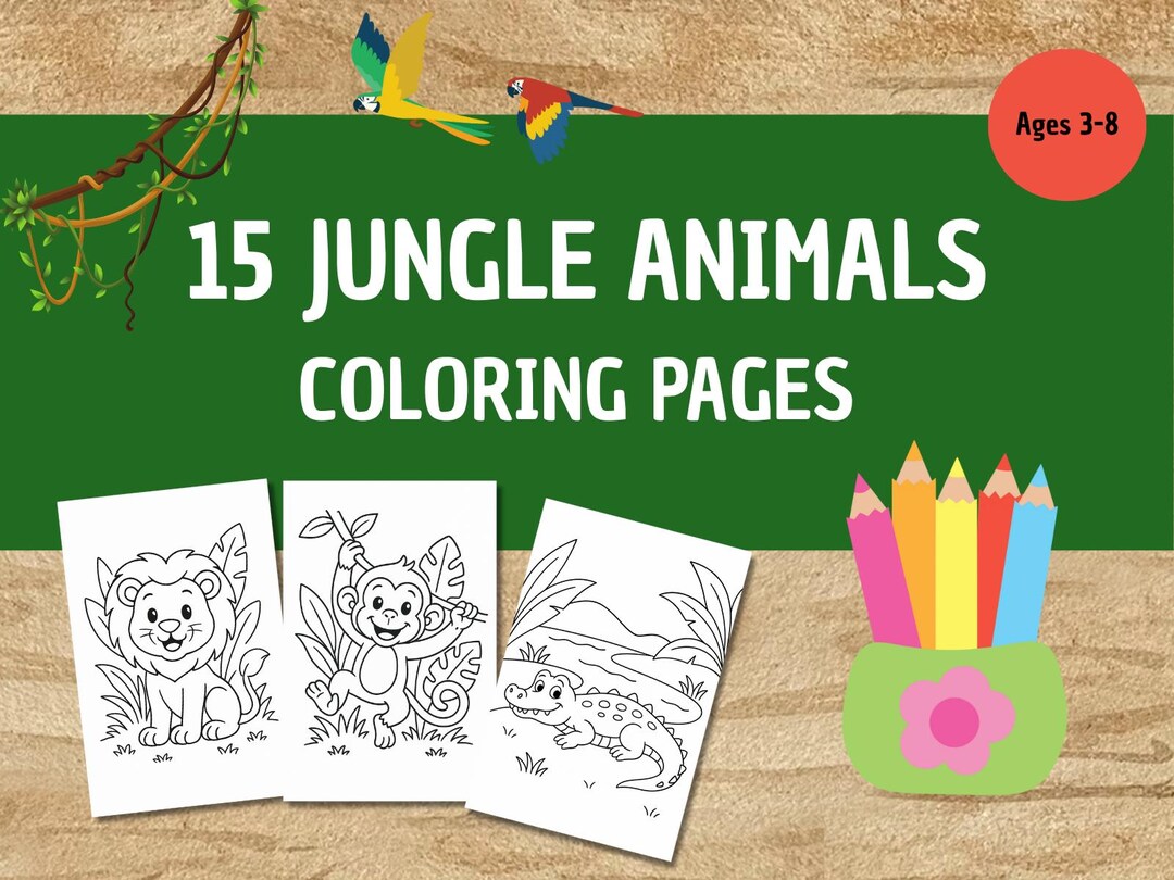 Printable Jungle Animal Coloring Book for Kids – 15 Fun Pages (PDF ...