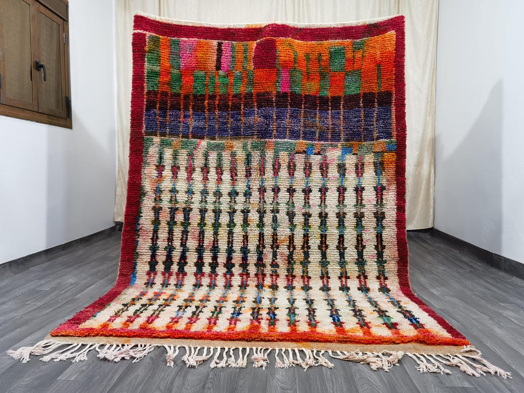 Orange and Green Rug - Gorgeous Orange Moroccan Rug - Handmade Wool ...