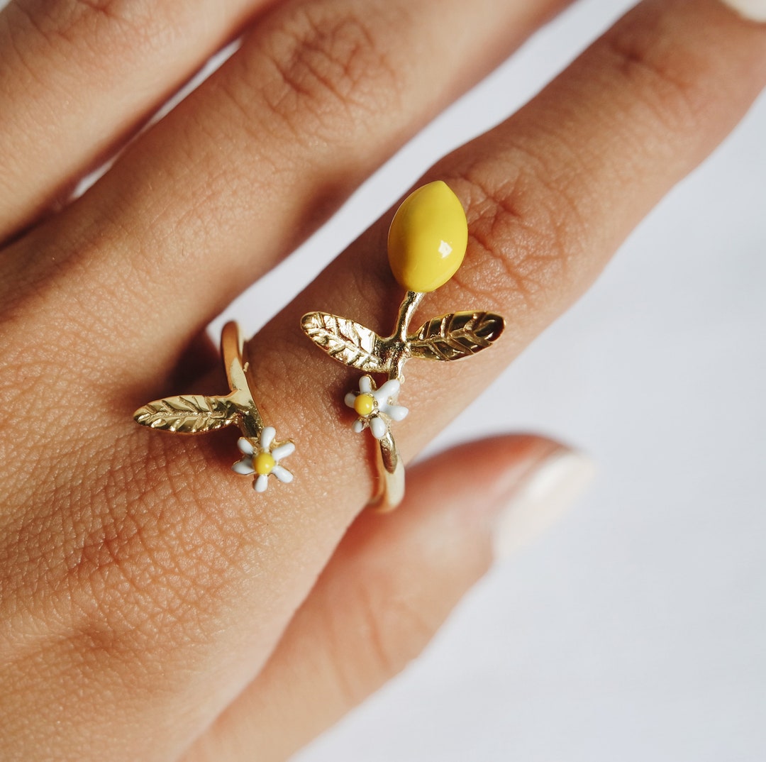 Lemon Gold Plated Adjustable Ring, Fruit, Gift for Her, Free Shipping ...