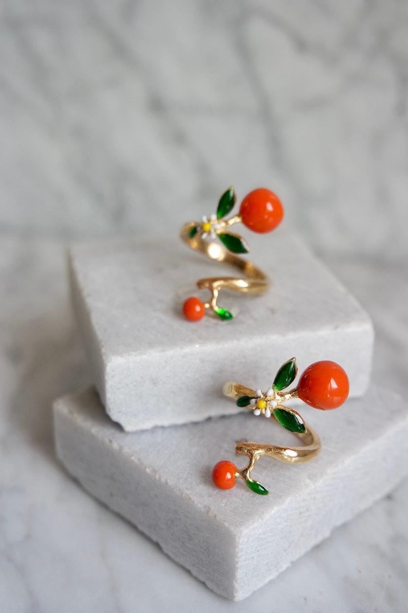 Orange Gold Plated Adjustable Ring, Fruit, Gift for Her, Free Shipping ...