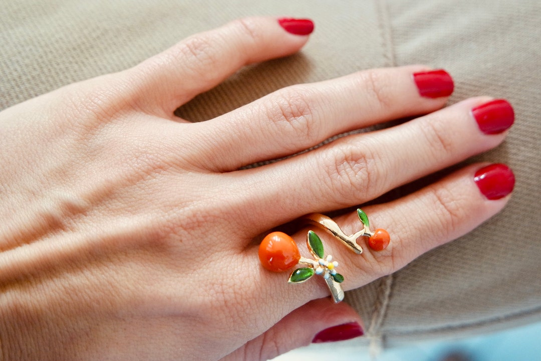 Orange Gold Plated Adjustable Ring, Fruit, Gift for Her, Free Shipping ...