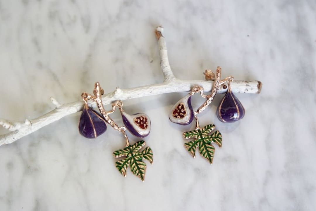 Fig Earring, Handmade, Fruit Earring, Fig Leaf, Gift for Her, Christmas ...