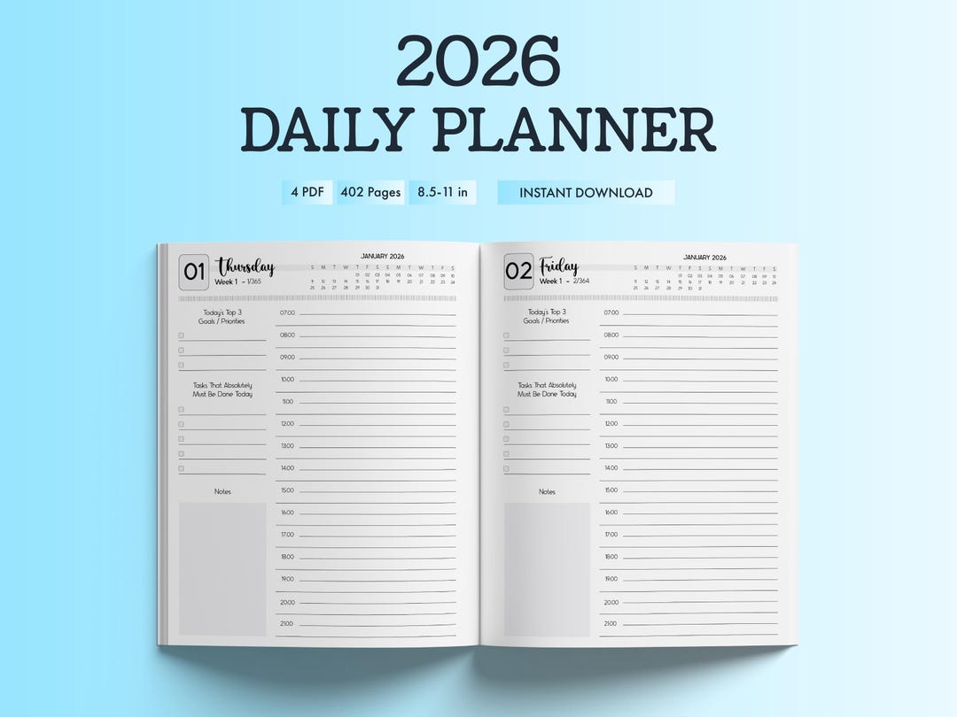 2026 Daily Planner Printable | Daily Organizer | Digital PDF - Etsy