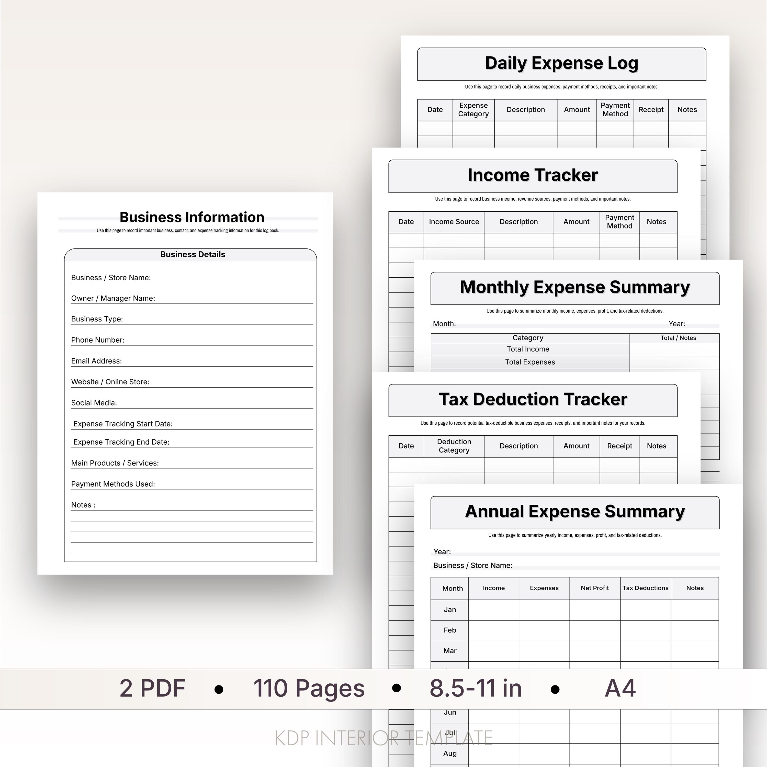 Expense Tracker Printable, Small Business Budget Sheet PDF, Income and ...