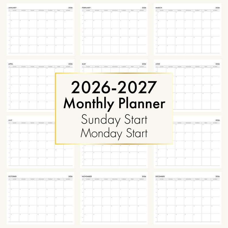 2026-2027 Monthly Calendar, 2026-2027 Monthly Planner, Monthly Planner ...