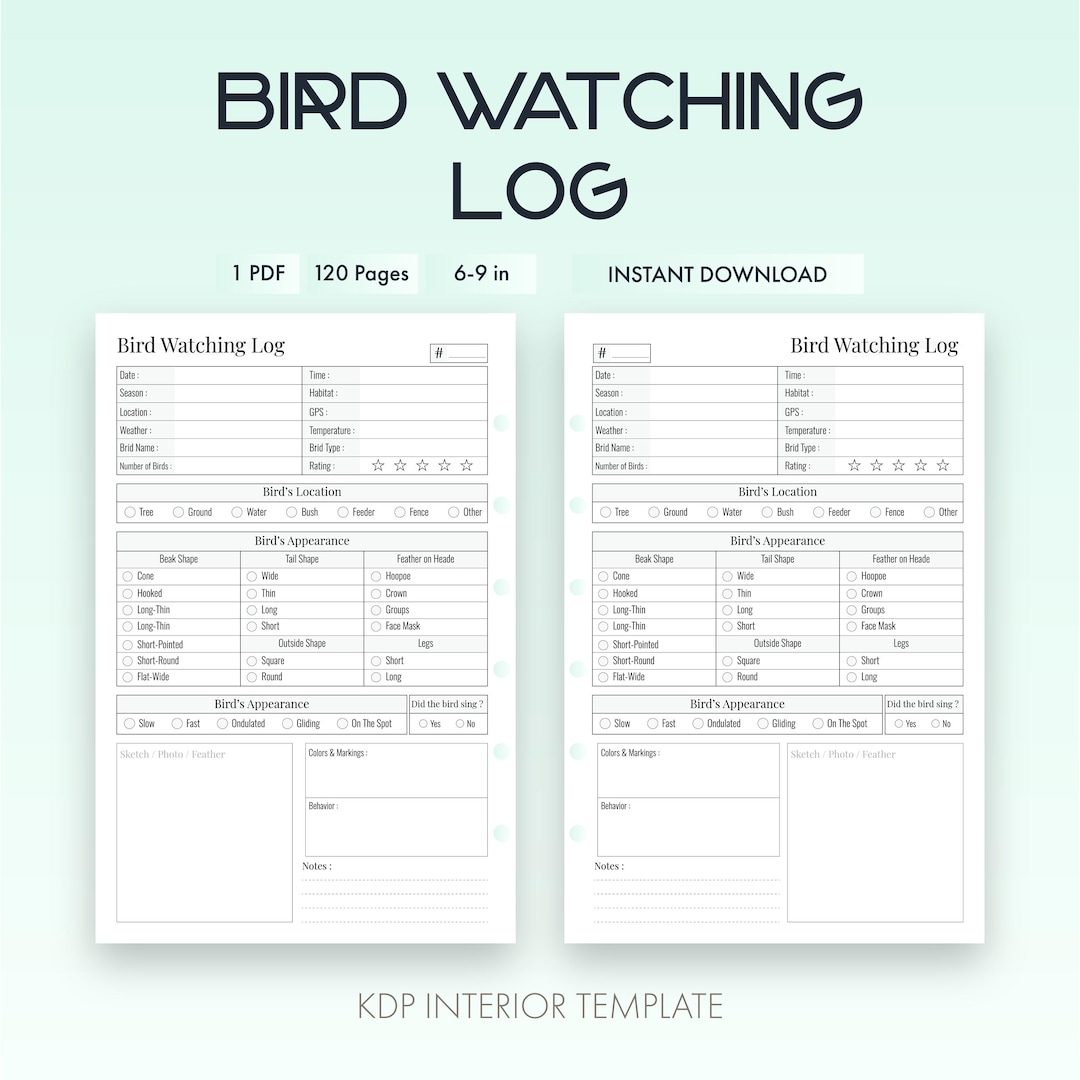 Bird Watching Log | Birdwatching Journal | Wildlife Tracker | Nature ...