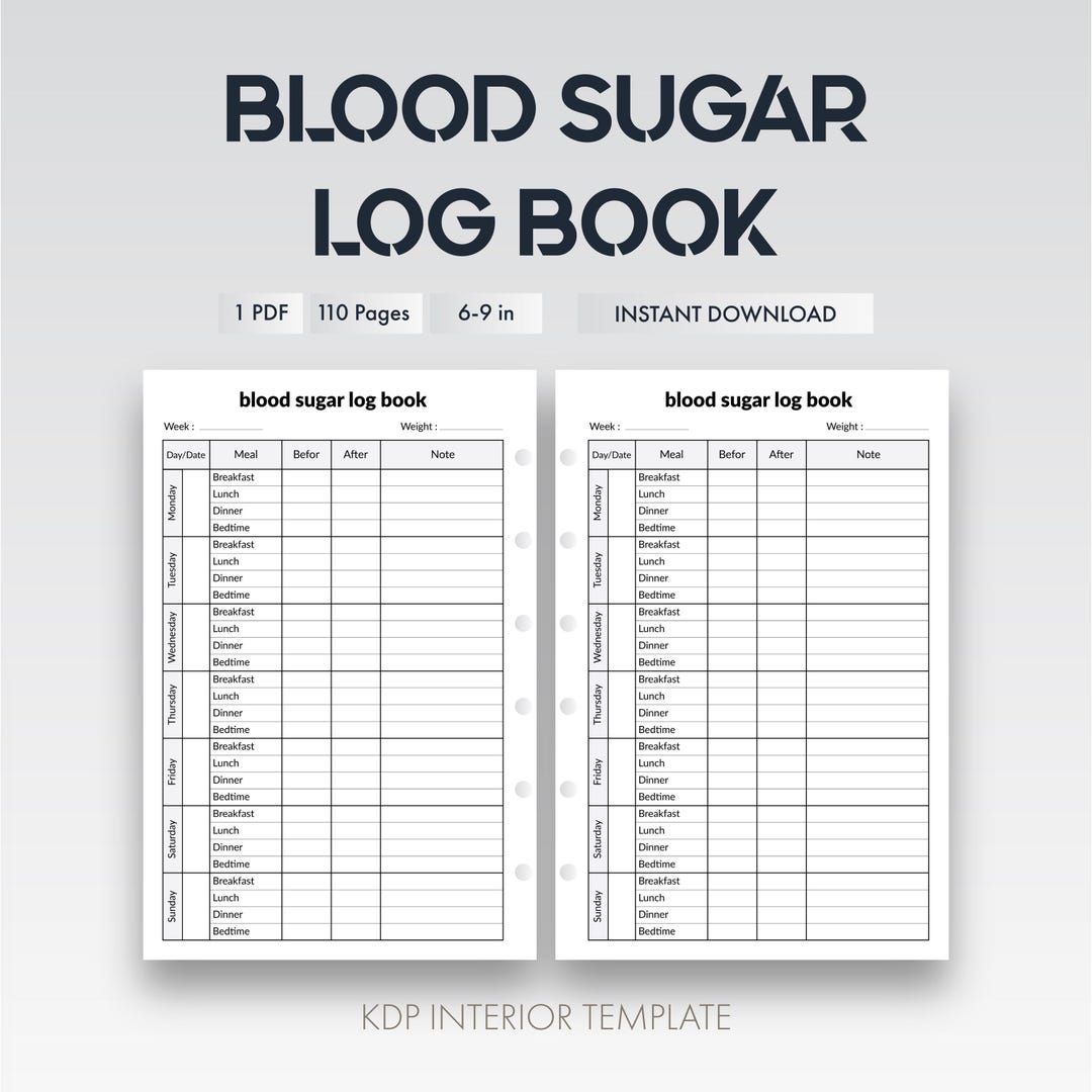 Blood Sugar Log Book | Diabetes Tracker | Glucose Tracking Log | Daily ...