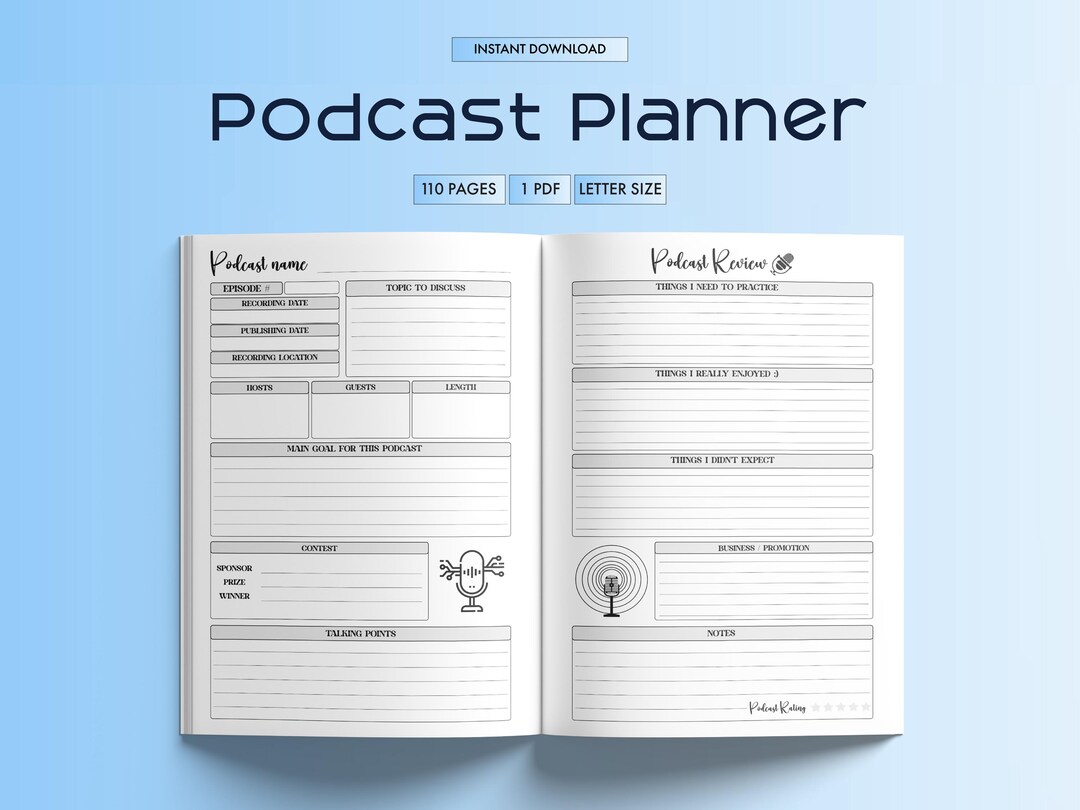 Podcast Planner | Printable PDF for Podcasters | Episode Organizer ...