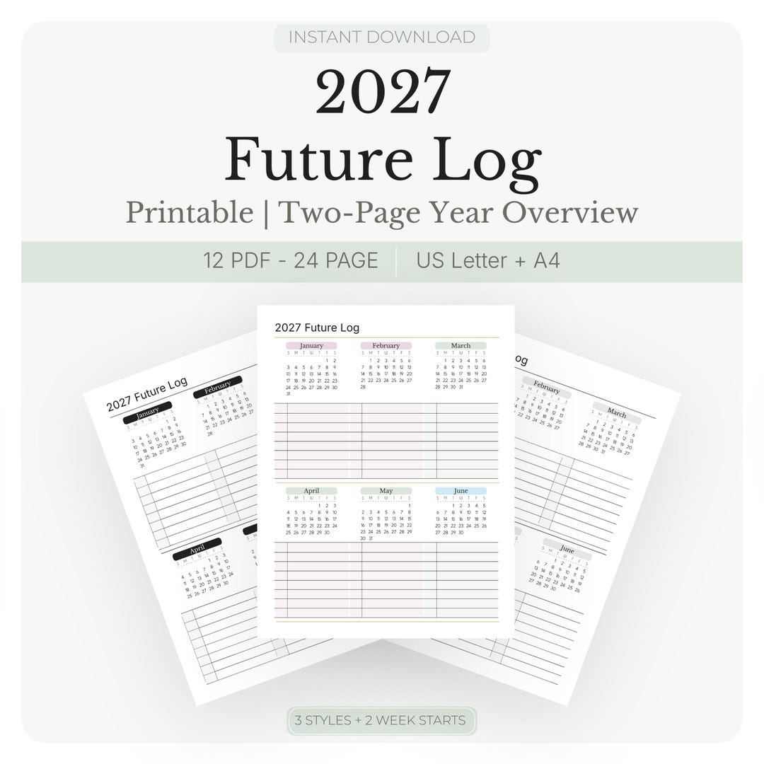 2027 Future Log Printable | Two Page Year Overview | US Letter | A4 - Etsy