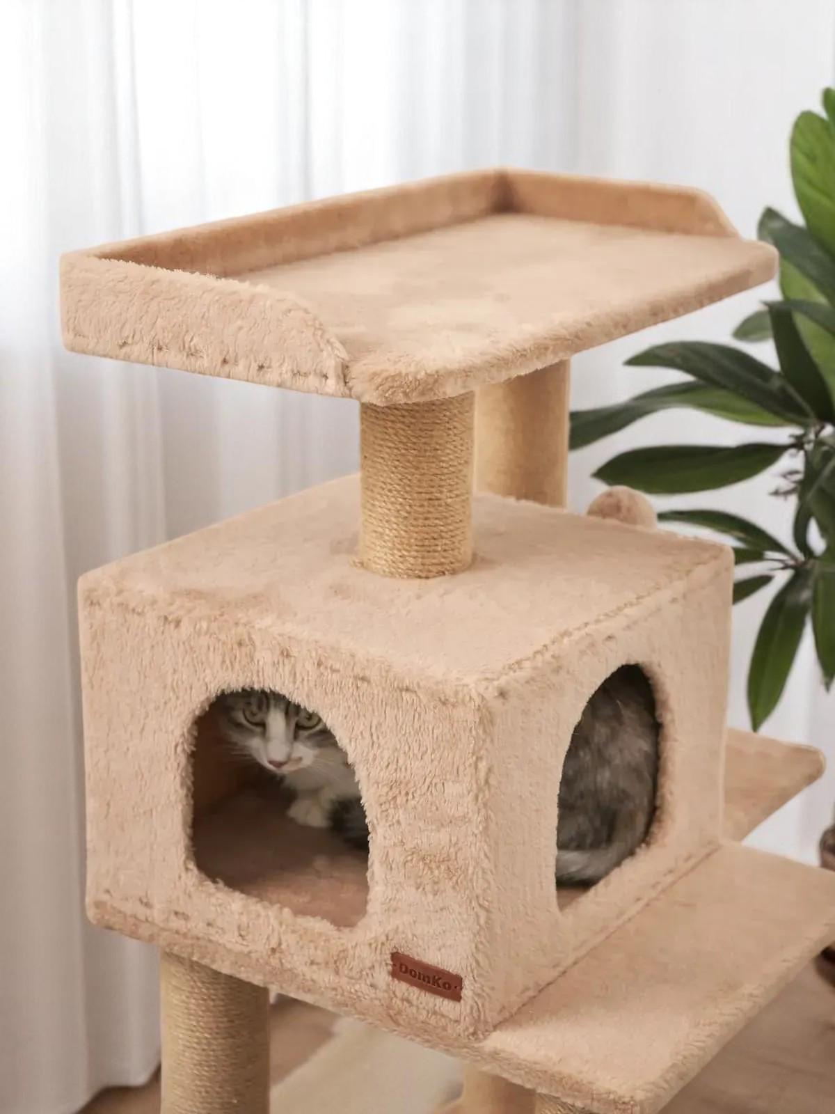 Cat Tree & House – Tall Modern Cat Tower, Bed, Scratcher, Furniture ...