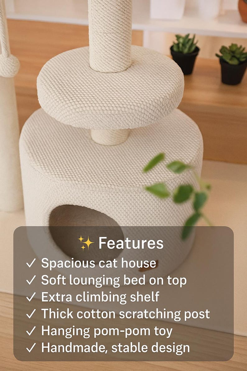 Modern Cat Tree With House, Bed & Scratcher – Unique Cat Tower ...