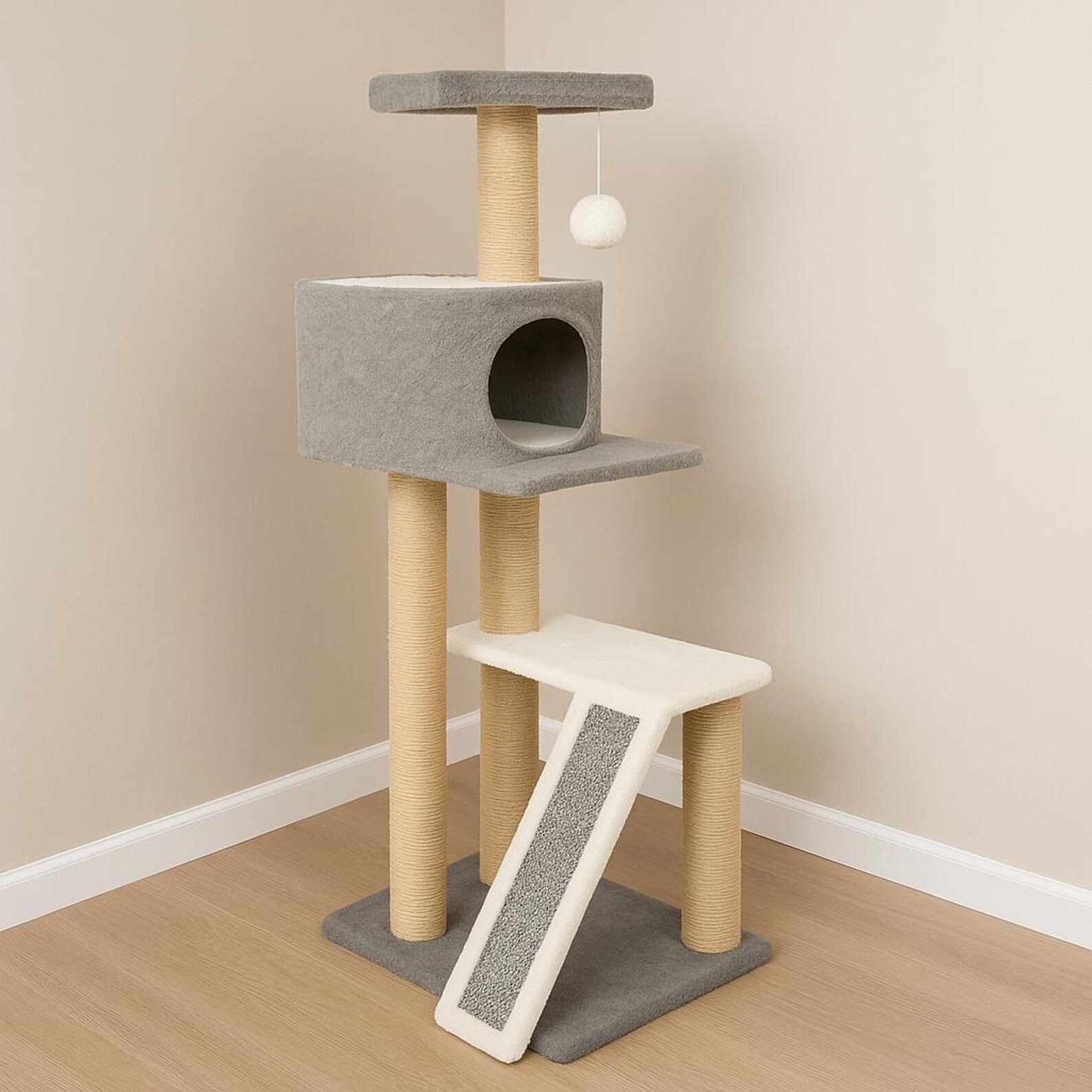 Cat Tree & House – Tall Modern Cat Tower With Bed, Scratcher, Furniture ...