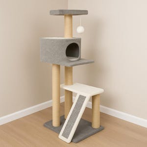 Cat Tree & House – Tall Modern Cat Tower With Bed, Scratcher, Furniture ...