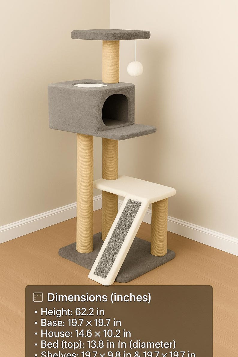 Cat Tree & House – Tall Modern Cat Tower With Bed, Scratcher, Furniture ...