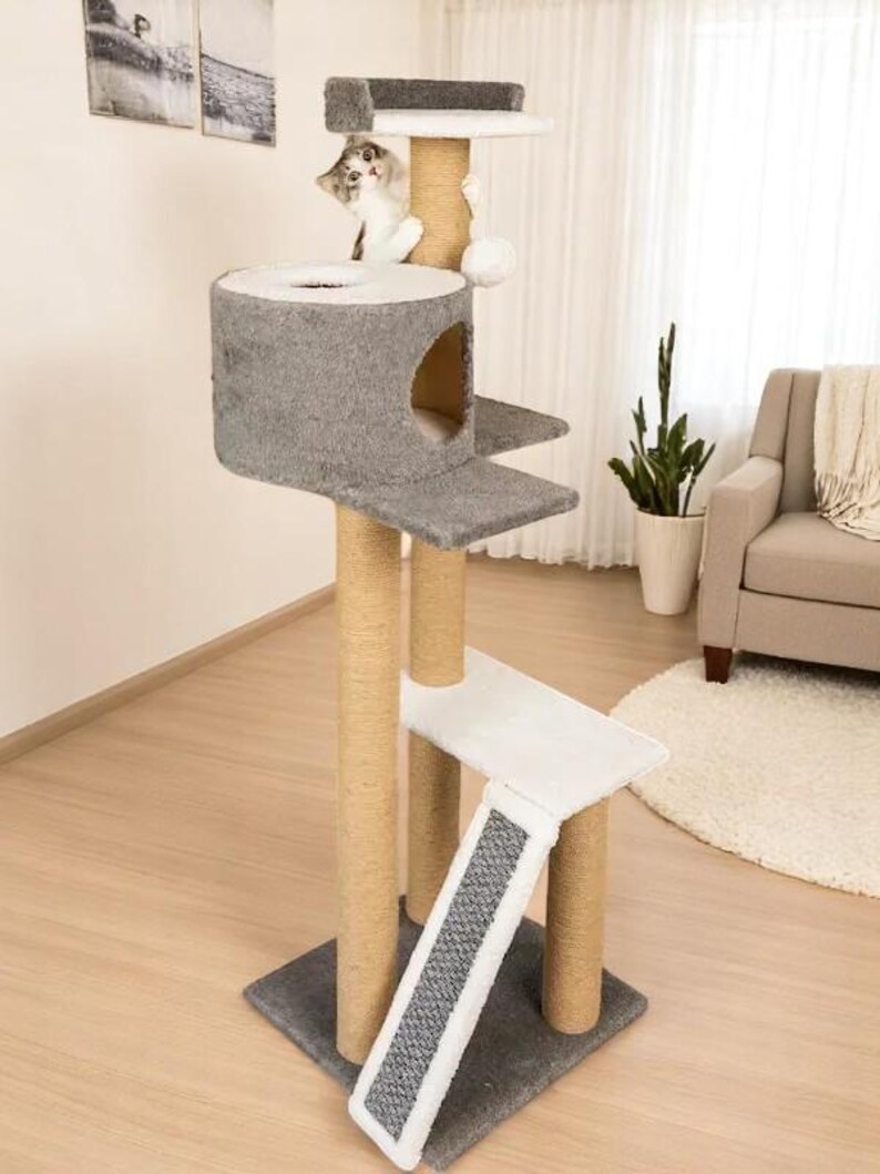 Cat Tree & House – Tall Modern Cat Tower With Bed, Scratcher, Furniture ...