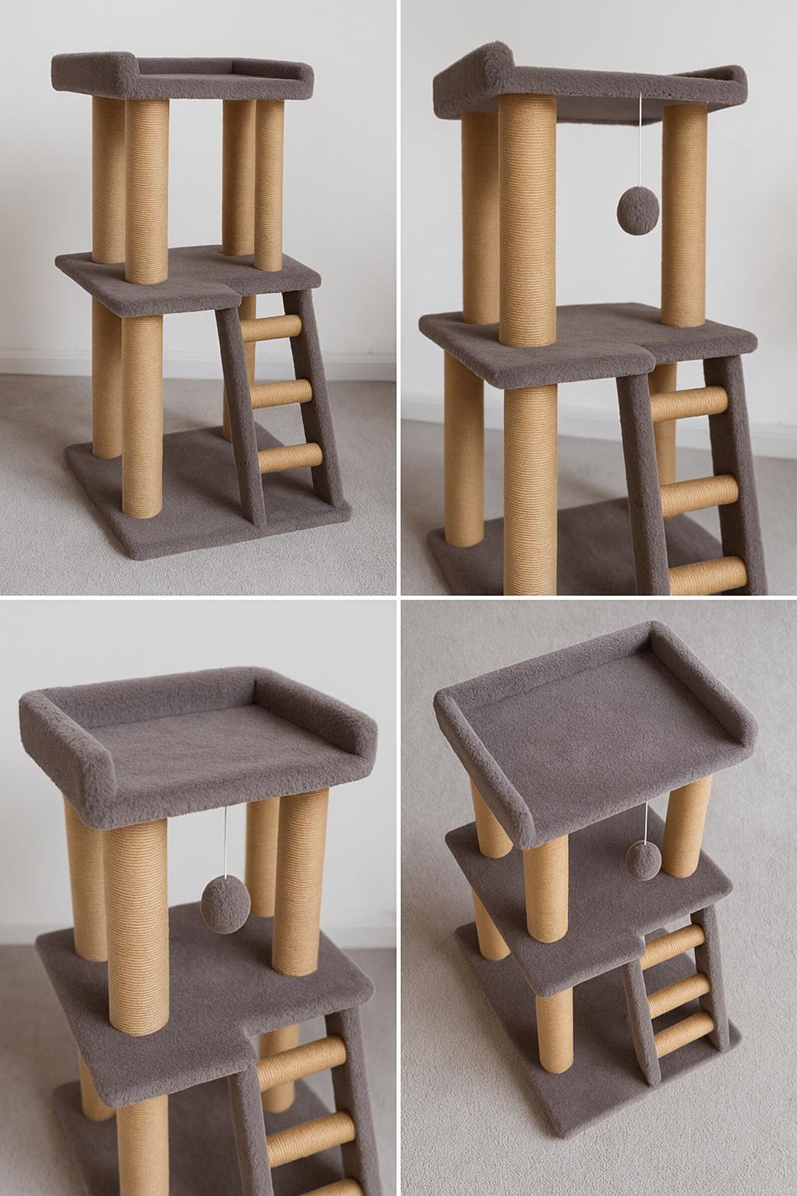 Tall Modern Cat Tree Tower – Jute Sisal Scratcher & Scratching Climbing ...