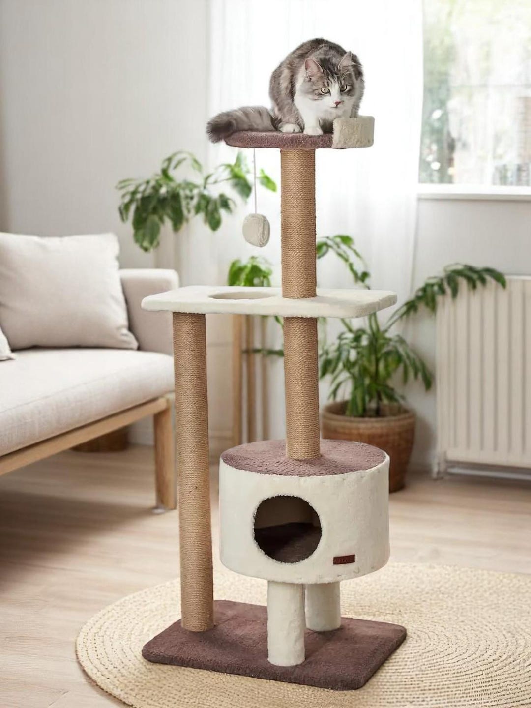 Cat Tree & Bed – Tall Modern Cat Tower With House, Scratcher, Furniture ...