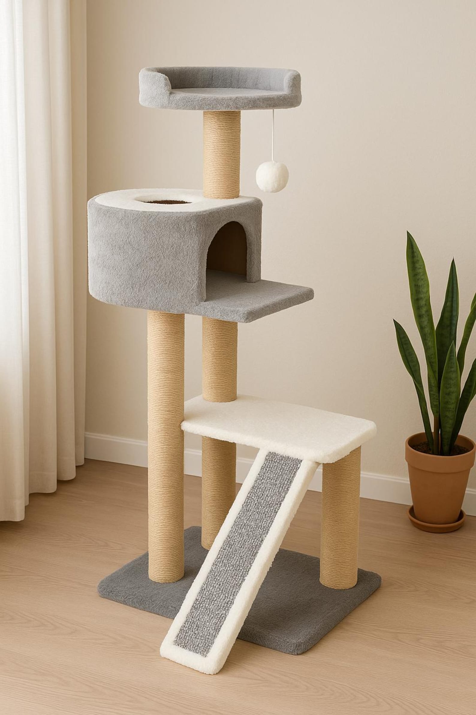 Cat Tree & House – Tall Modern Cat Tower With Bed, Scratcher, Furniture ...