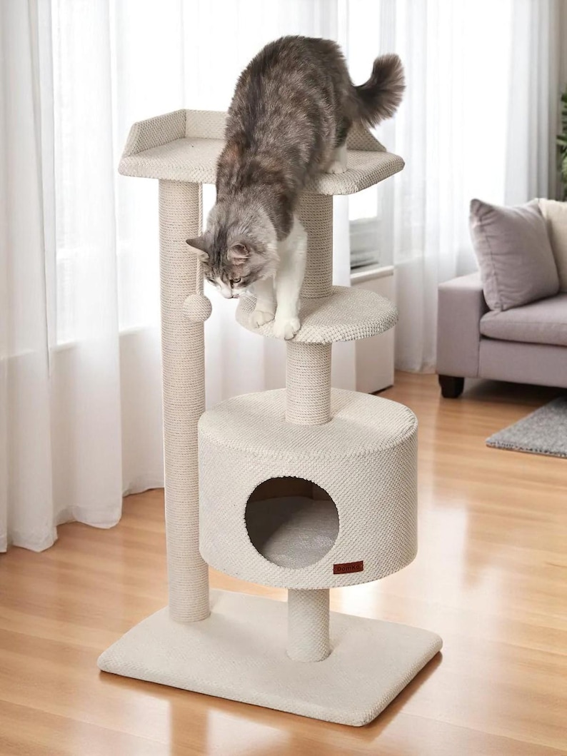Modern Cat Tree With House, Bed & Scratcher – Unique Cat Tower ...