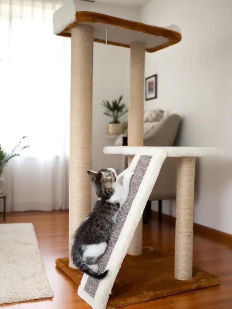 Modern Cat Tree Tower & Scratcher – Jute Sisal Scratching Climbing Post ...