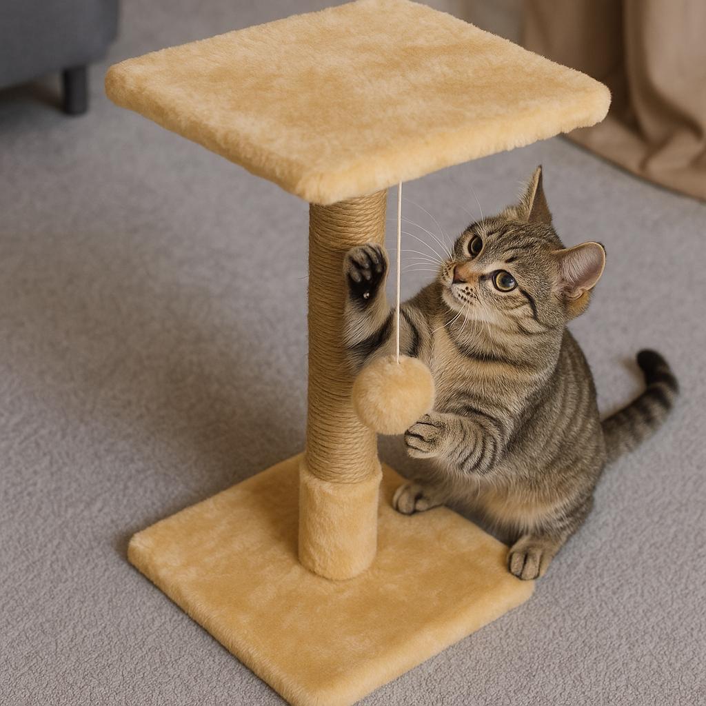 Modern Cat Scratcher With Toy & Perch – Jute Sisal Scratching Climbing ...