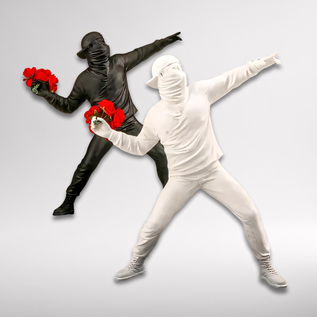 Banksy-inspired Flower Thrower Sculpture – Modern Street Art Resin ...