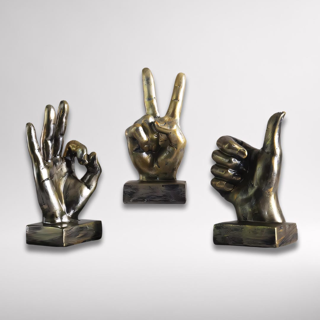 Vintage Style Hand Gesture Statue, Resin Victory Sign Sculpture, Retro ...
