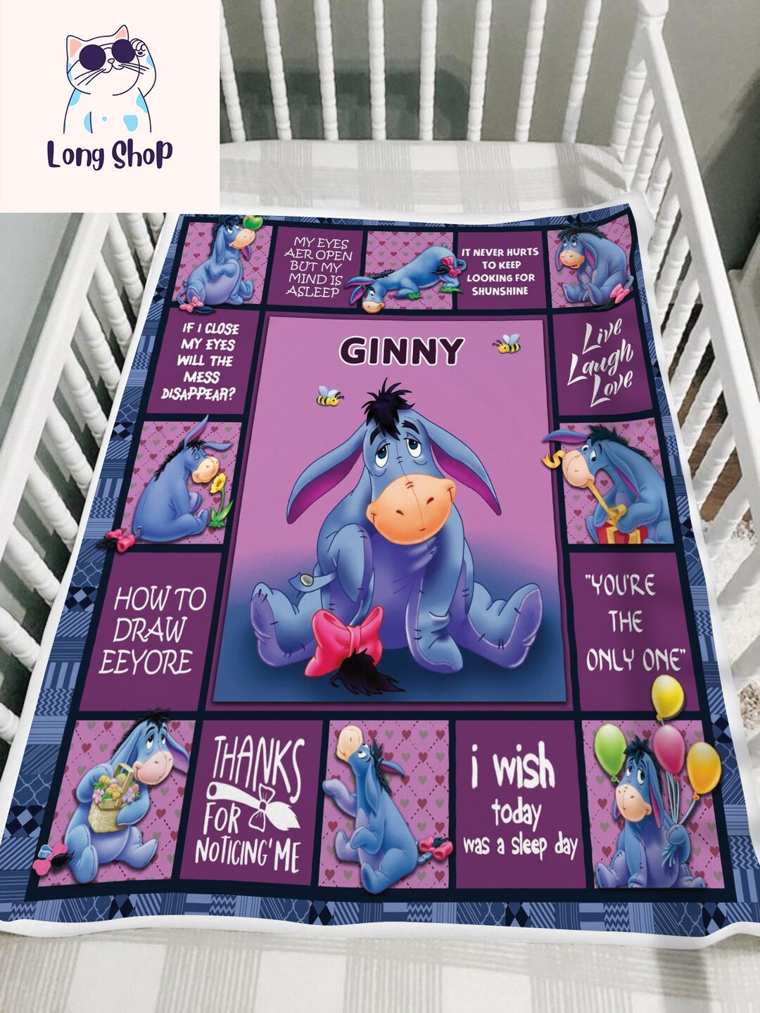 Personalized Eeyore Blanket, Eeyore Baby Name Blanket, Winnie the Pooh ...